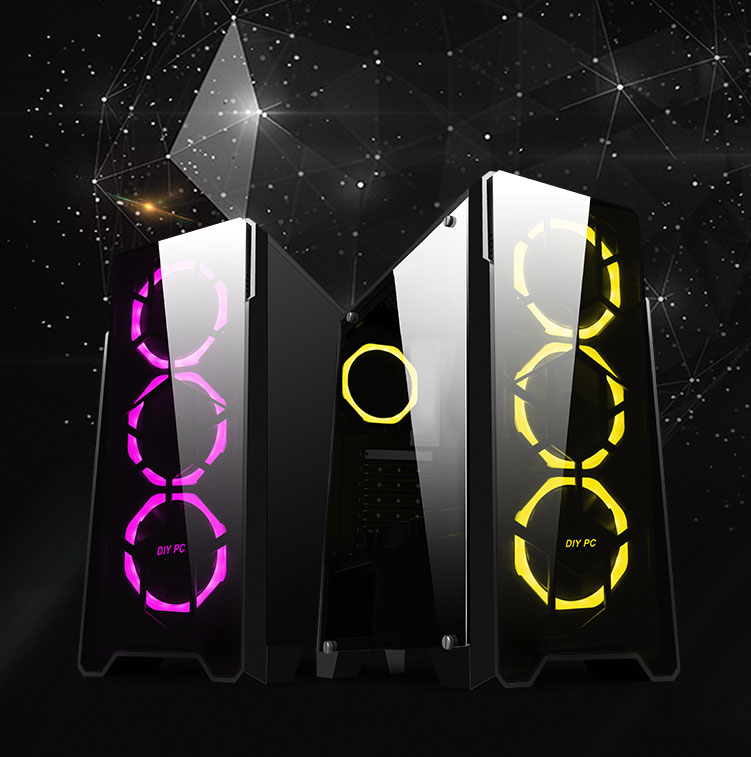 DIYPC Crystal-P3-RGB Black Dual USB3.0 Steel/ Tempered Glass ATX Mid ...