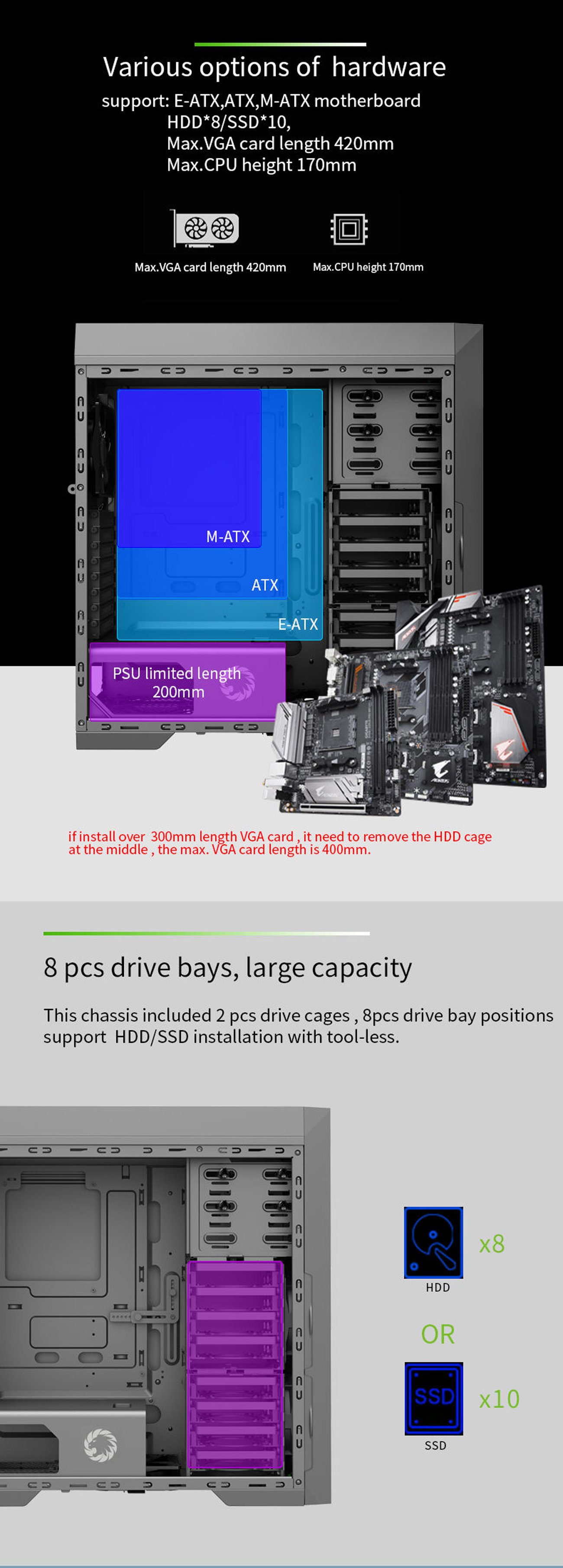 GAMEMAX Titan Silent Black Steel ATX Full Tower Computer Case w/3 fans ...
