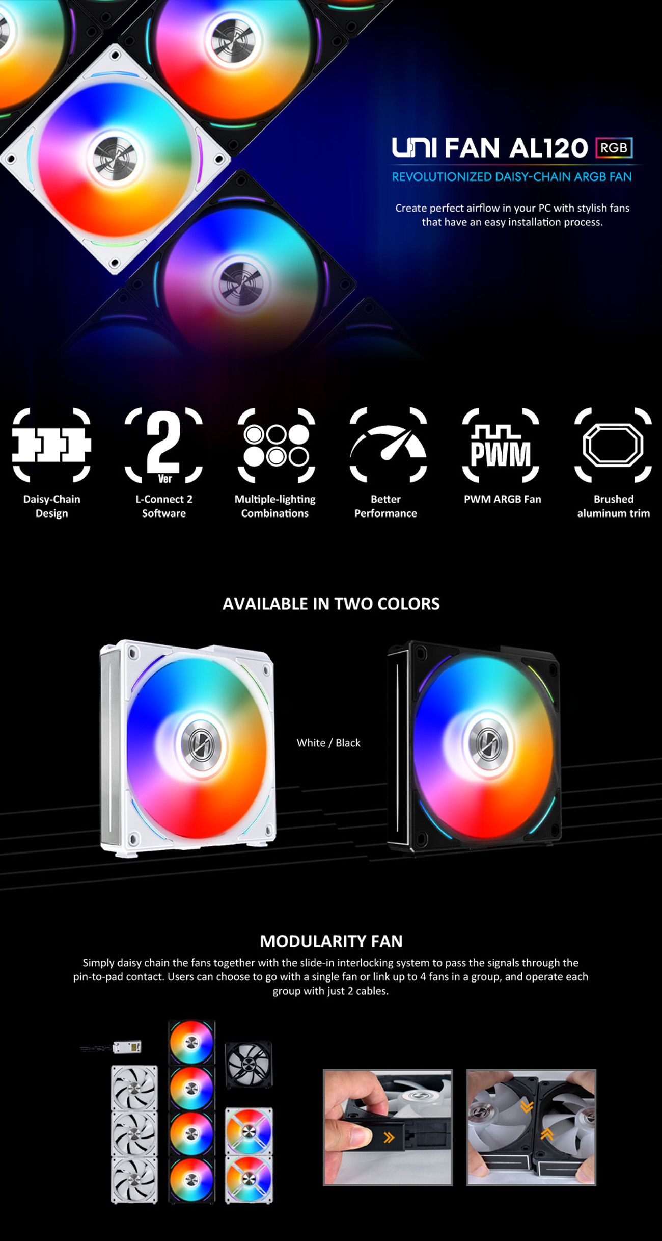 LIAN LI UNI FAN AL120 RGB White 12CM FAN SINGLE PACK WITHOUT CONTROLLER ...