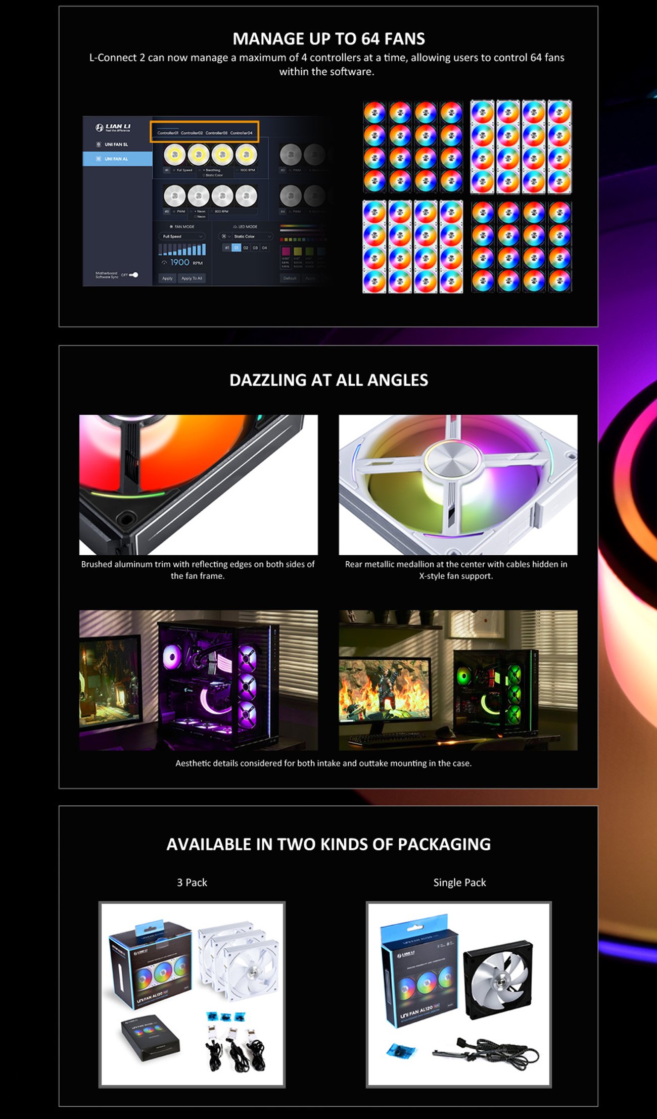 LIAN LI UNI FAN AL120 RGB White 12CM FAN SINGLE PACK WITHOUT CONTROLLER ...