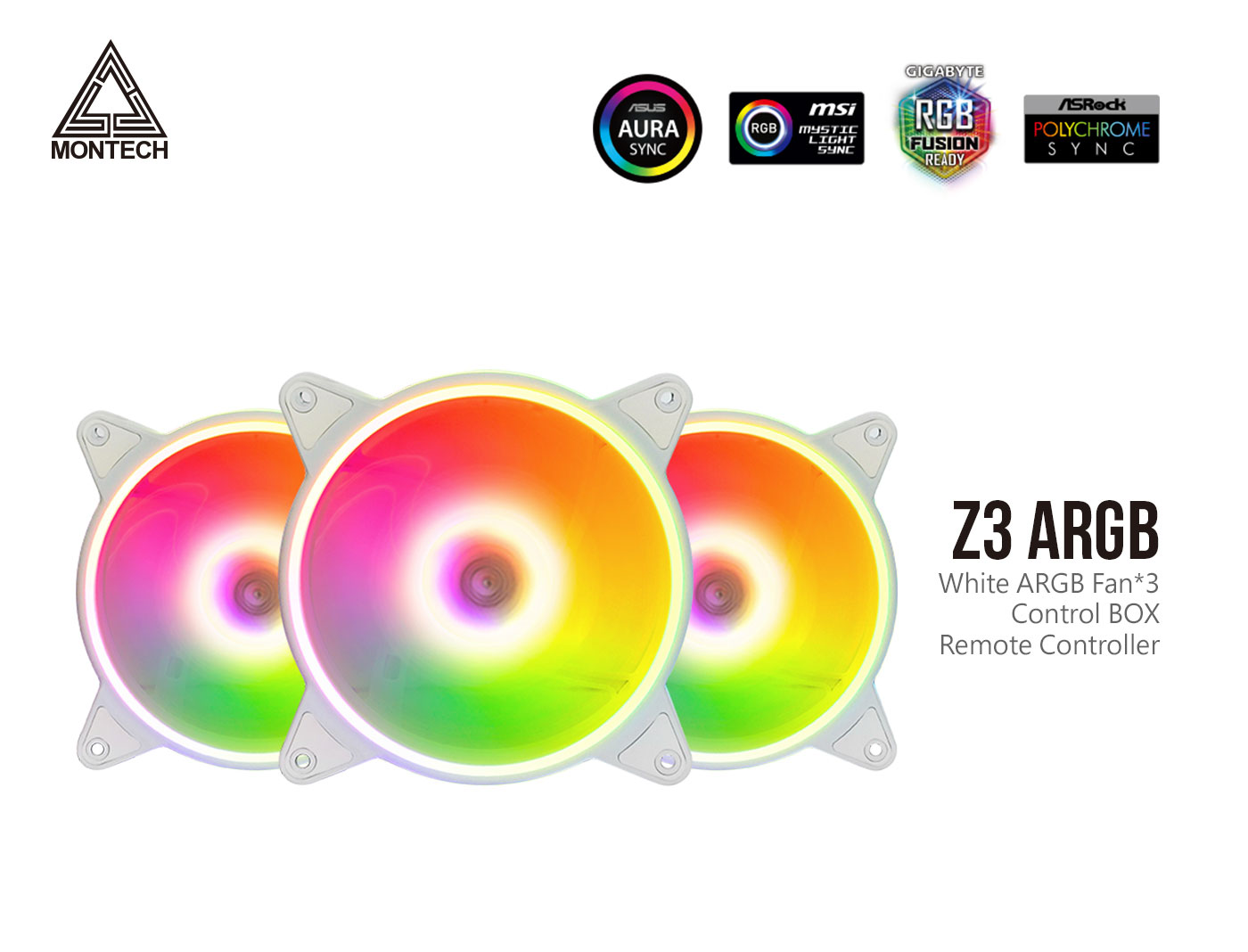 Montech Z3 ARGB Case Fan / 3 in 1 with Remote Controller, 120mm RGB ...