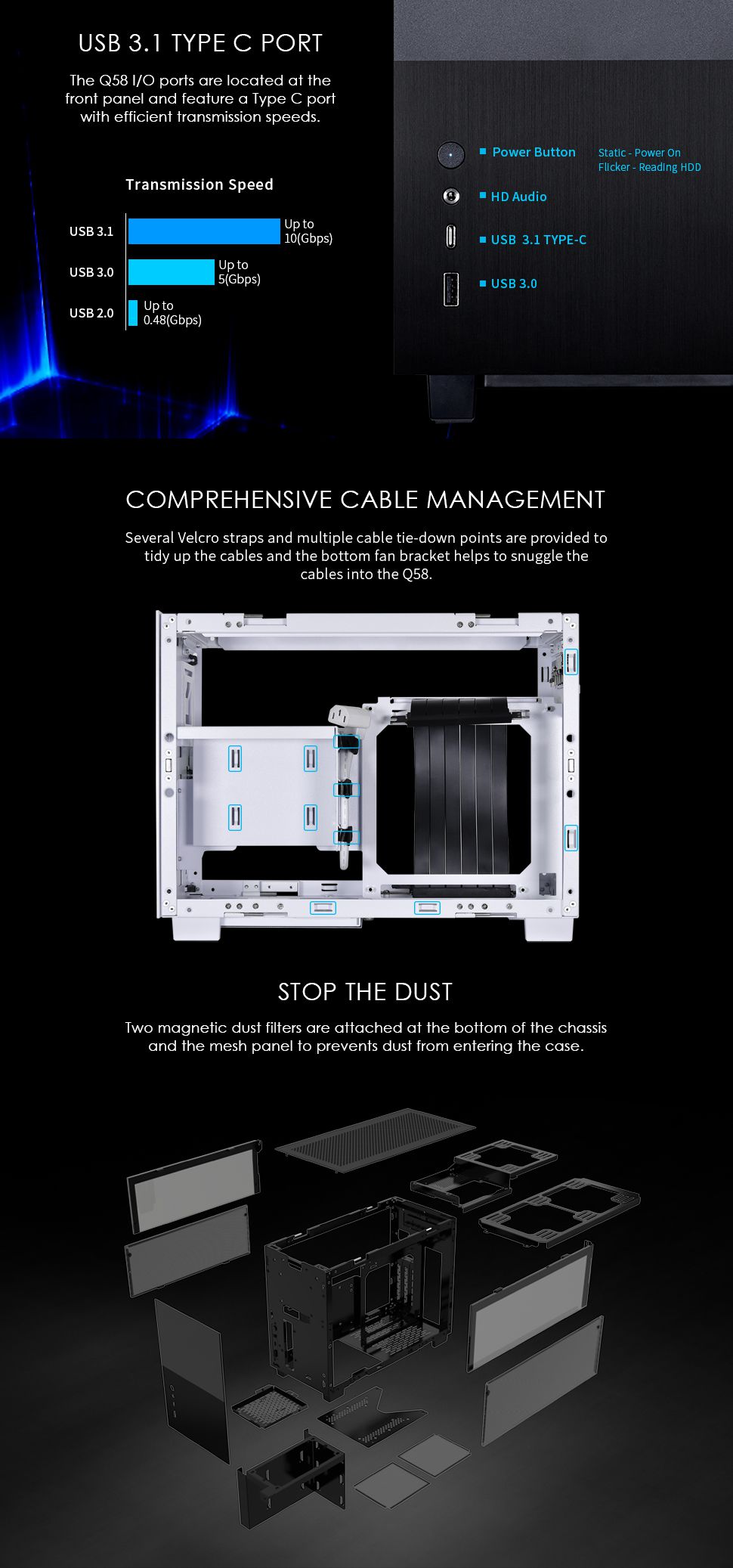 LIAN LI Q58 Black Color SPCC / Aluminum / Tempered Glass Mini Tower ...