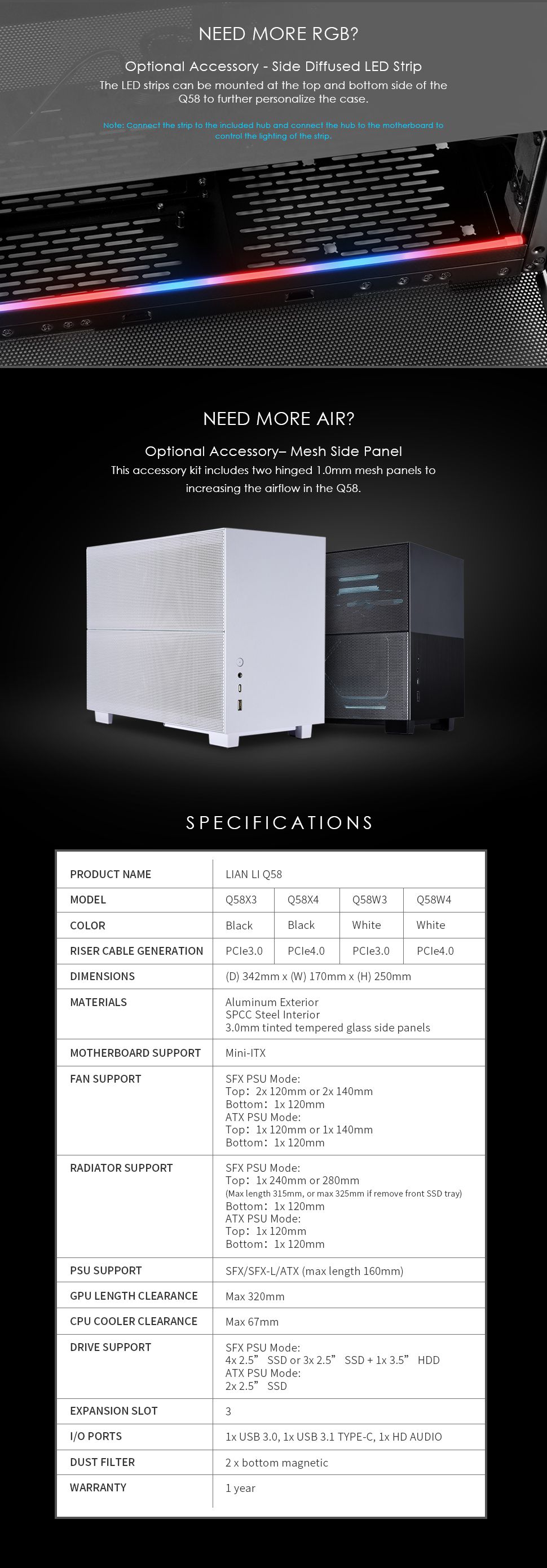 LIAN LI Q58 Black Color SPCC / Aluminum / Tempered Glass Mini Tower ...