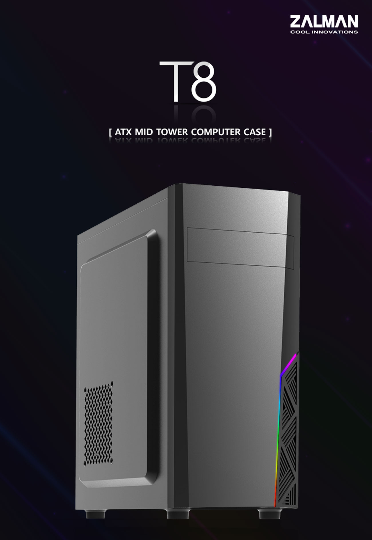 Zalman T8 ATX Mid-Tower Gaming PC Case, Spectrum RGB Lighting Strip ...