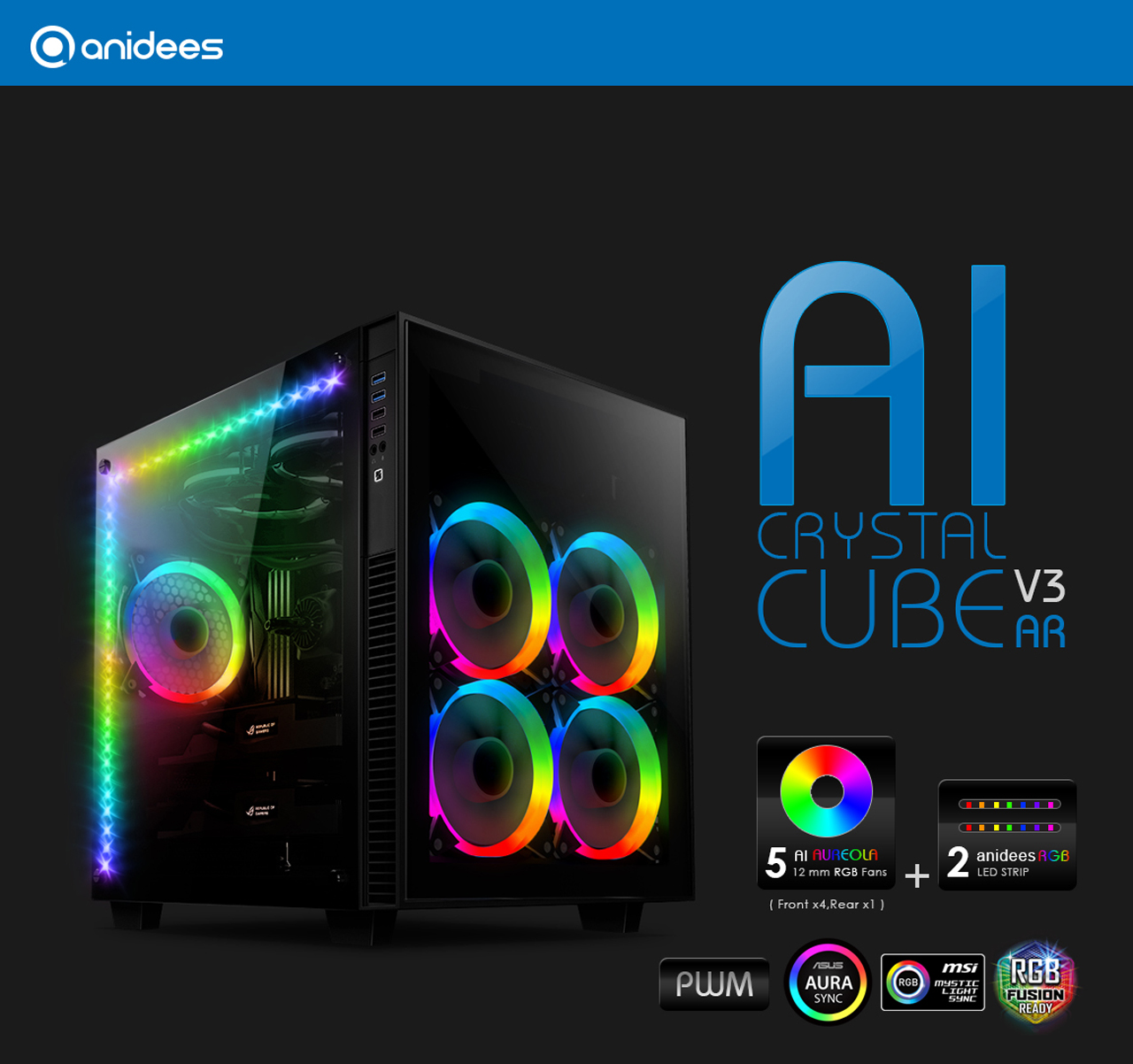 anidees AI Crystal Cube V3 Dual Chamber Tempered Glass EATX /ATX PC ...