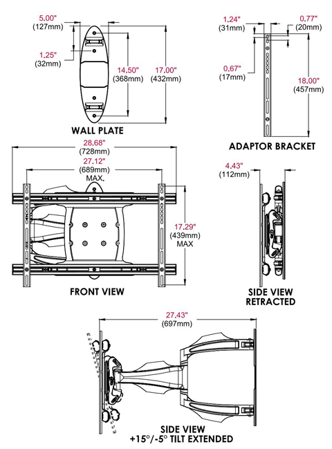 Peerless SA752PU 37"-55" Articulating TV Wall Mount LED & LCD HDTV up ...