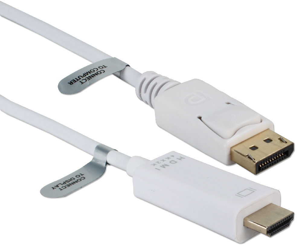 QVS DPHD-10W 10 ft. DisplayPort to HDMI 4K Digital A/V White Cable ...