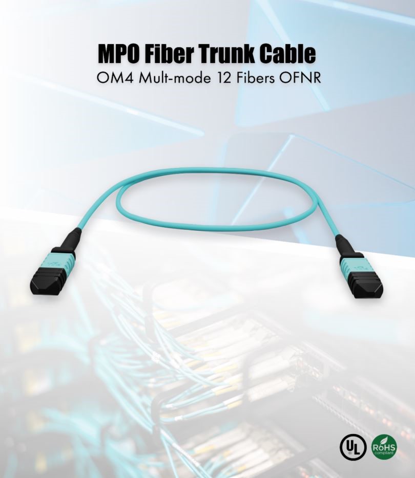 Nippon Labs MPO 50/125 OM4 Multimode 12 Fibers Trunk Optic Cable Type A ...