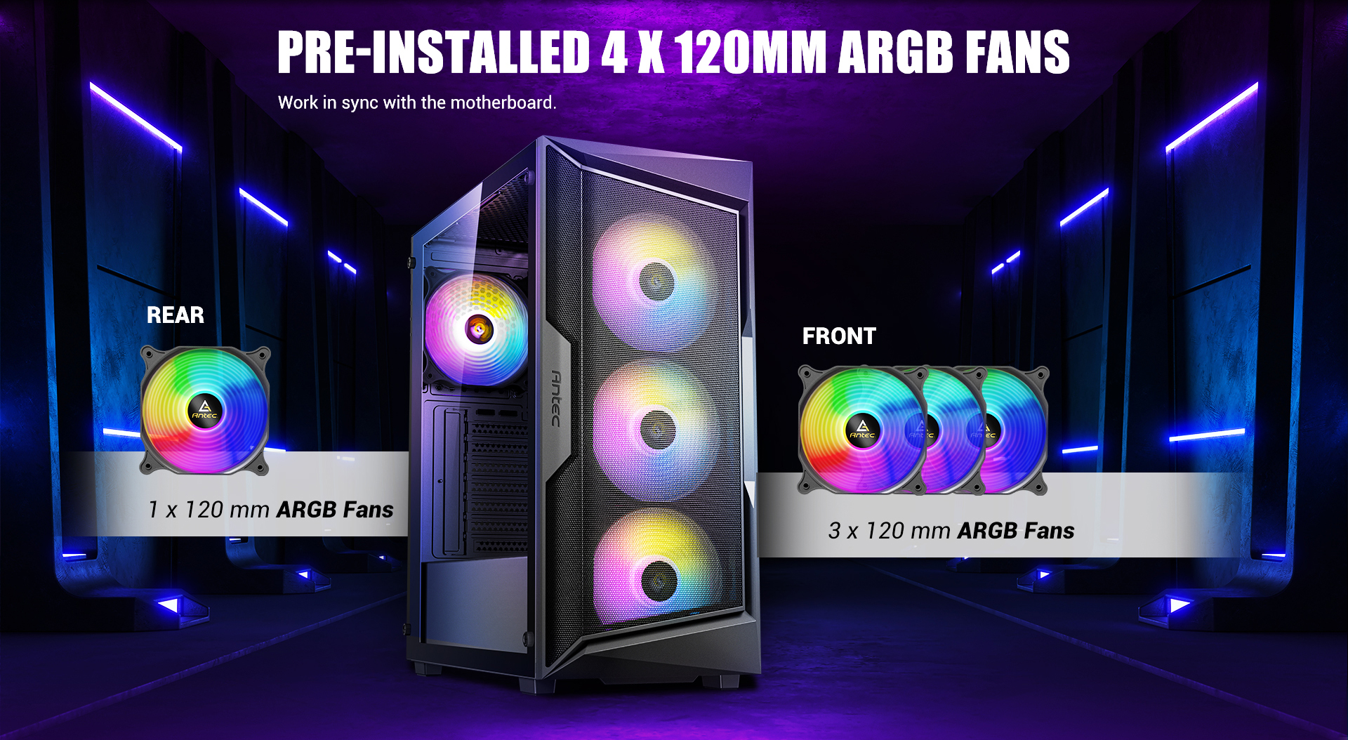 ANTEC AX Series AX61 Elite, High-Airflow Mesh Front Panel, 4 x 120mm ...