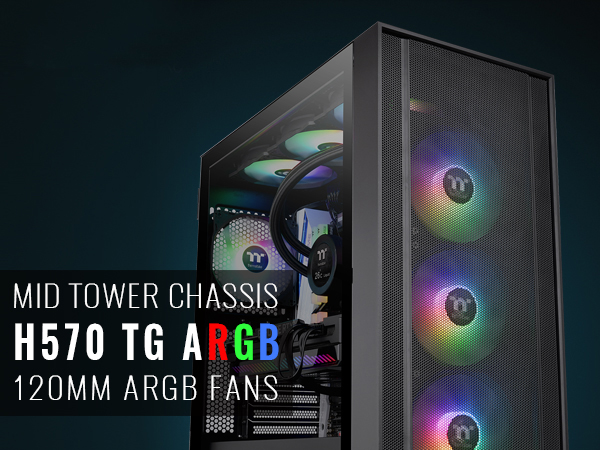 Thermaltake H570 TG Black ATX Mid Tower ARGB Tempered Glass Computer ...