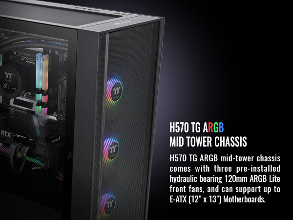 Thermaltake H570 TG Black ATX Mid Tower ARGB Tempered Glass Computer ...