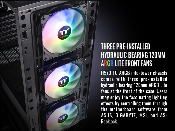 Thermaltake H570 TG Black ATX Mid Tower ARGB Tempered Glass Computer ...