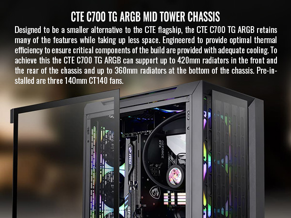 Thermaltake CTE C700 TG ARGB E-ATX Mid Tower Centralized Thermal Efficiency Design; 3x140mm ...
