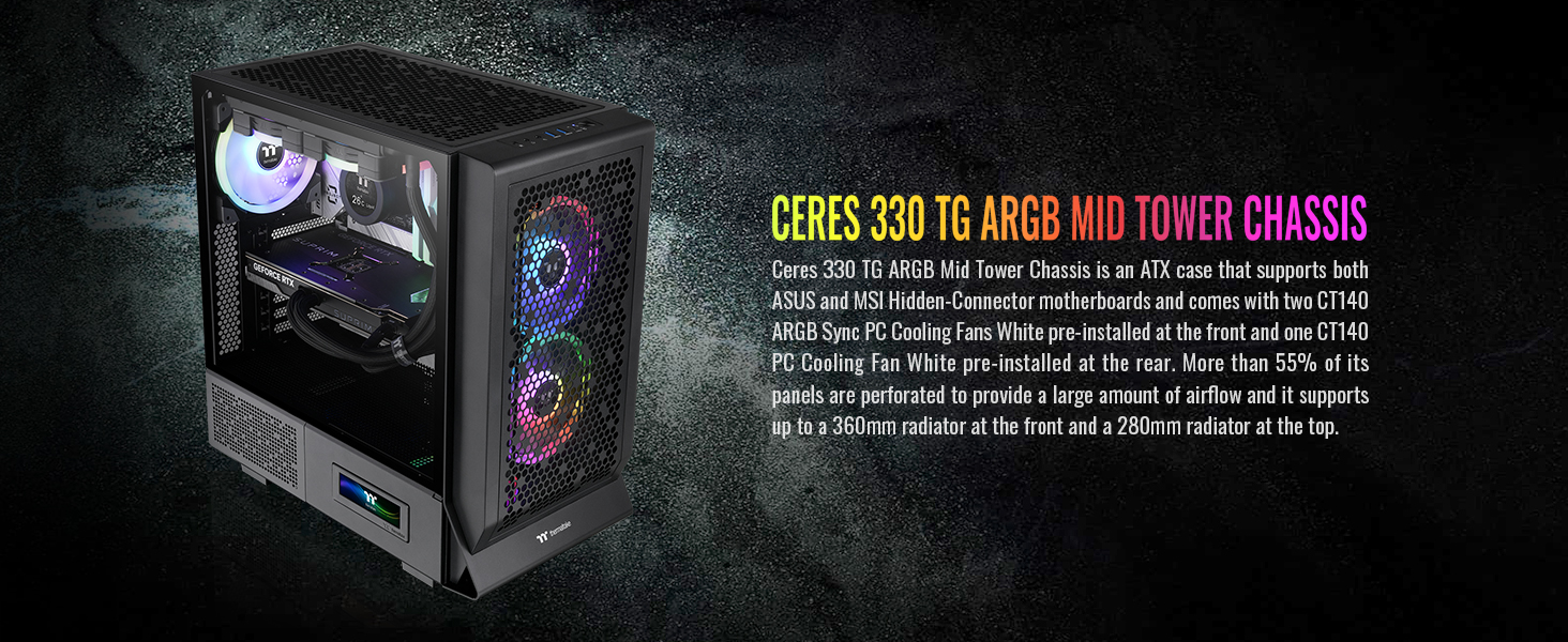 Thermaltake Ceres 330 TG ARGB Black Mid Tower E-ATX Case Supports ...