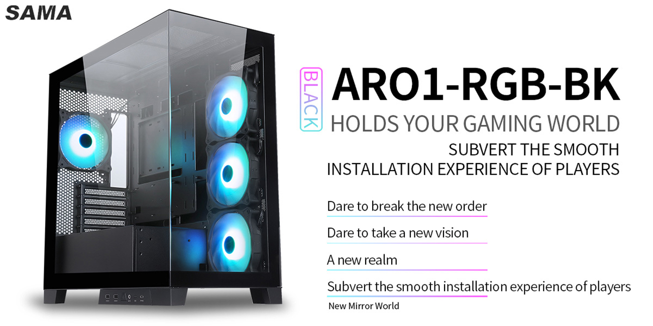 Sama AR01-RGB-BK Black Dual USB3.0 and Type C, Dual Tempered Glass ...