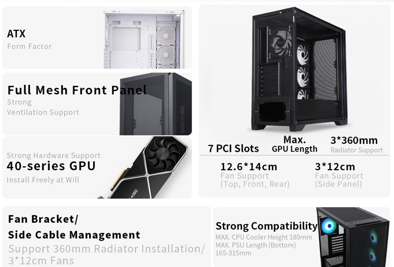 Sama TS01-RGB-BK Black Dual USB3.0 and Type C Tempered Glass ATX Full ...