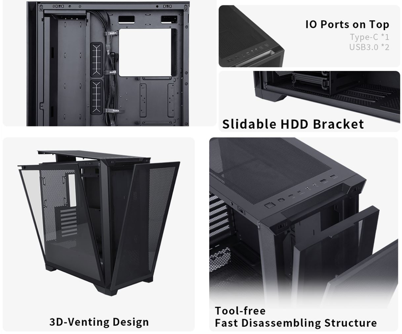 Sama TS01-RGB-BK Black Dual USB3.0 and Type C Tempered Glass ATX Full ...