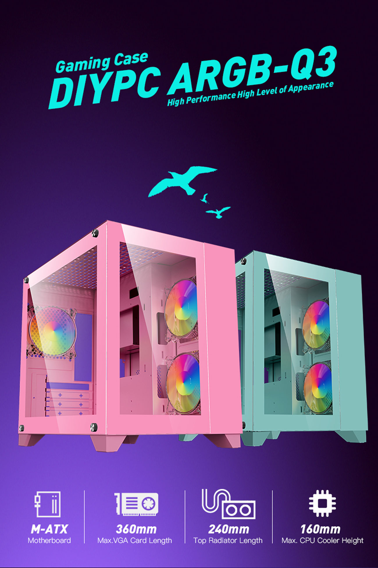 DIYPC ARGB-Q3-Green USB3.0 Tempered Glass Micro ATX Green Gaming ...