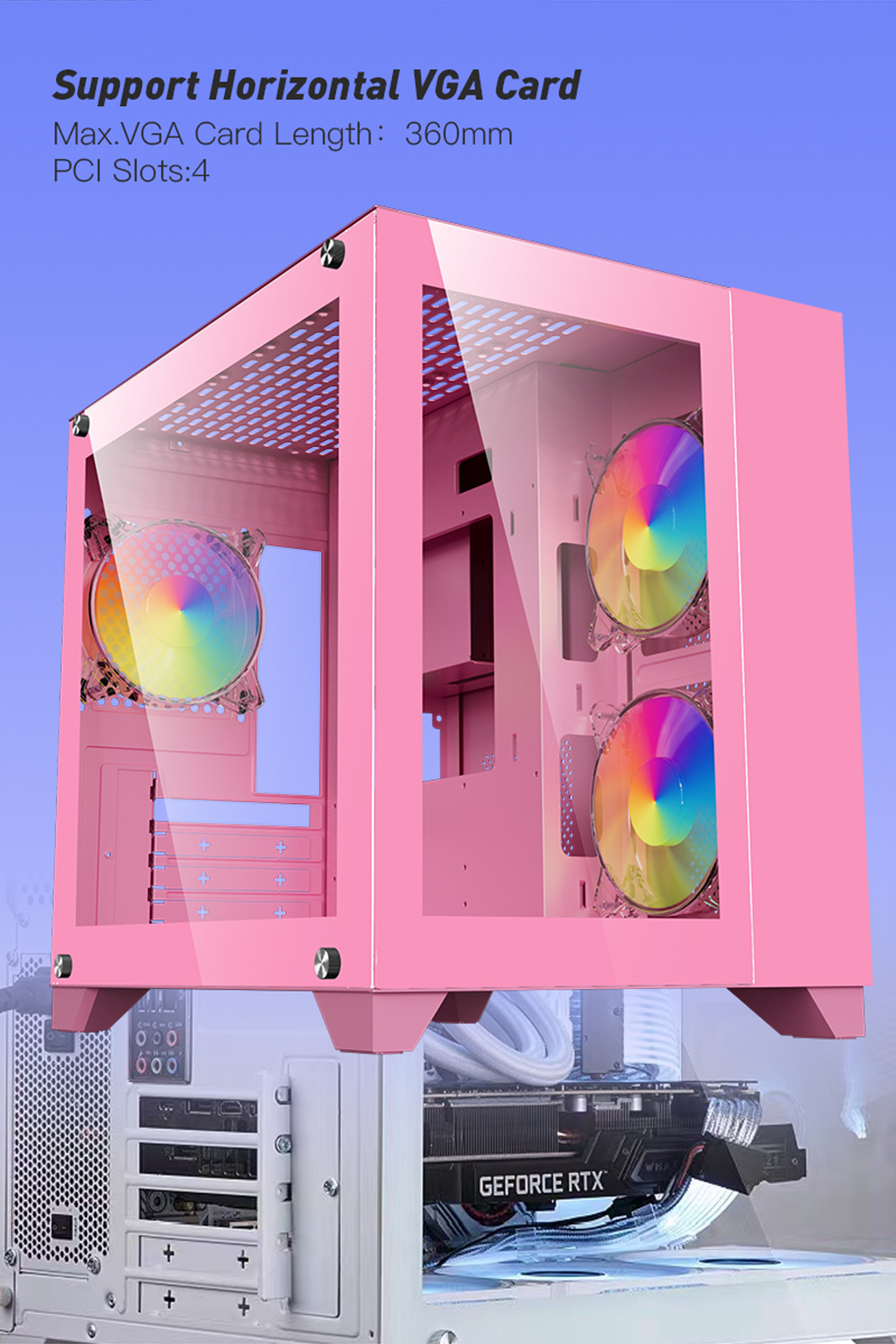 DIYPC ARGB-Q3-Pink Pink USB3.0 Tempered Glass Micro ATX Gaming Computer ...