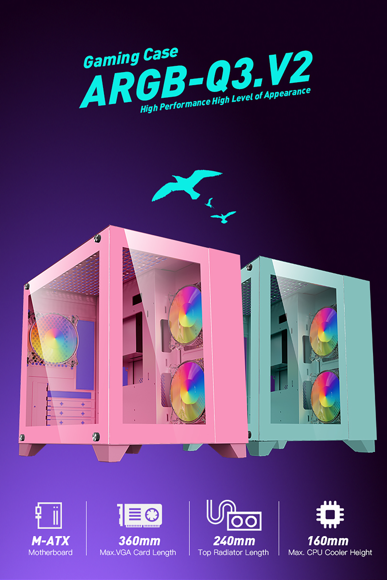 DIYPC ARGB-Q3.v2-Pink Pink USB3.0 Tempered Glass Micro ATX Gaming ...