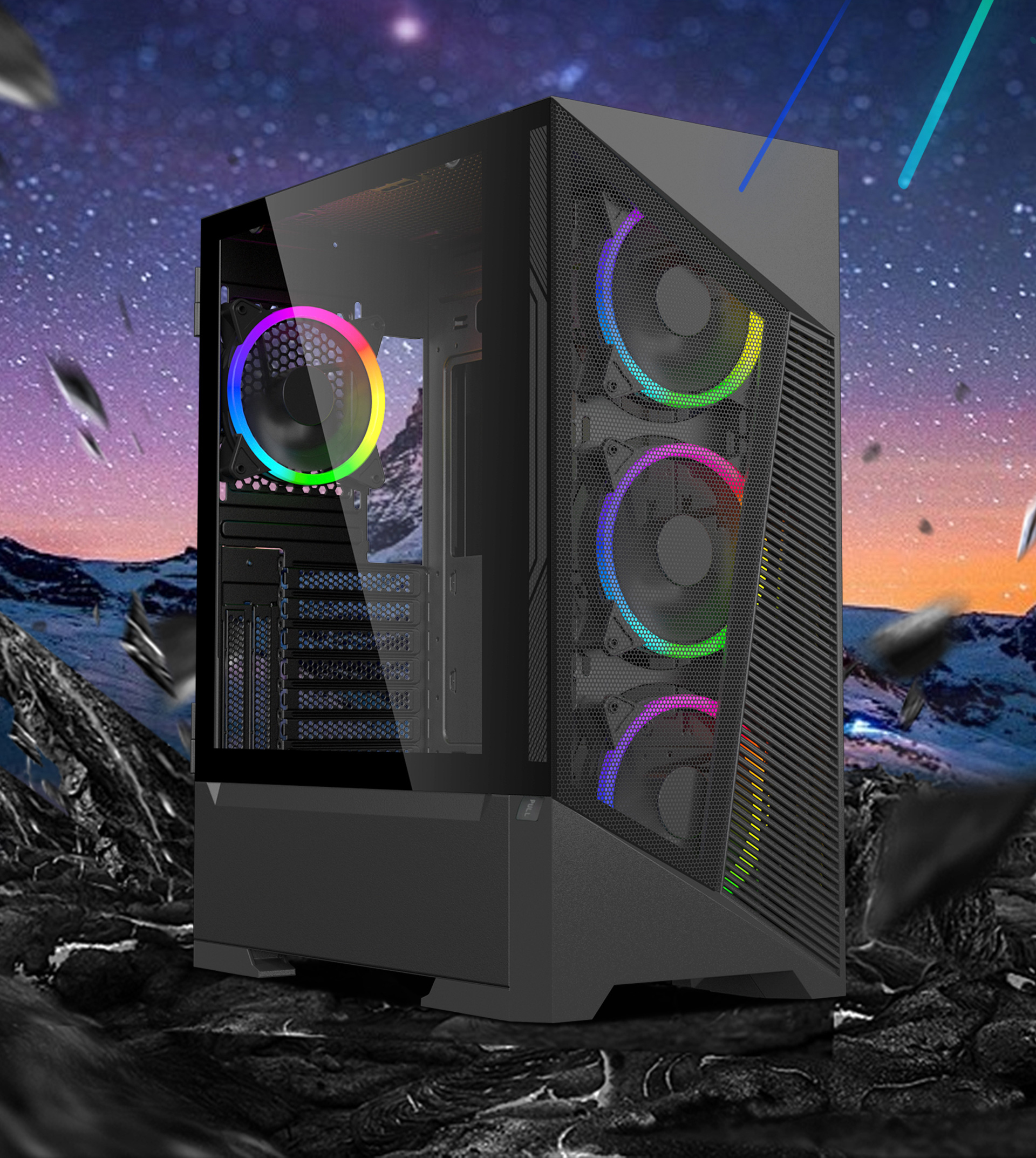 DIYPC Rainbow-Flash-F1-B Black USB 3.0 Steel / Tempered Glass ATX Mid ...