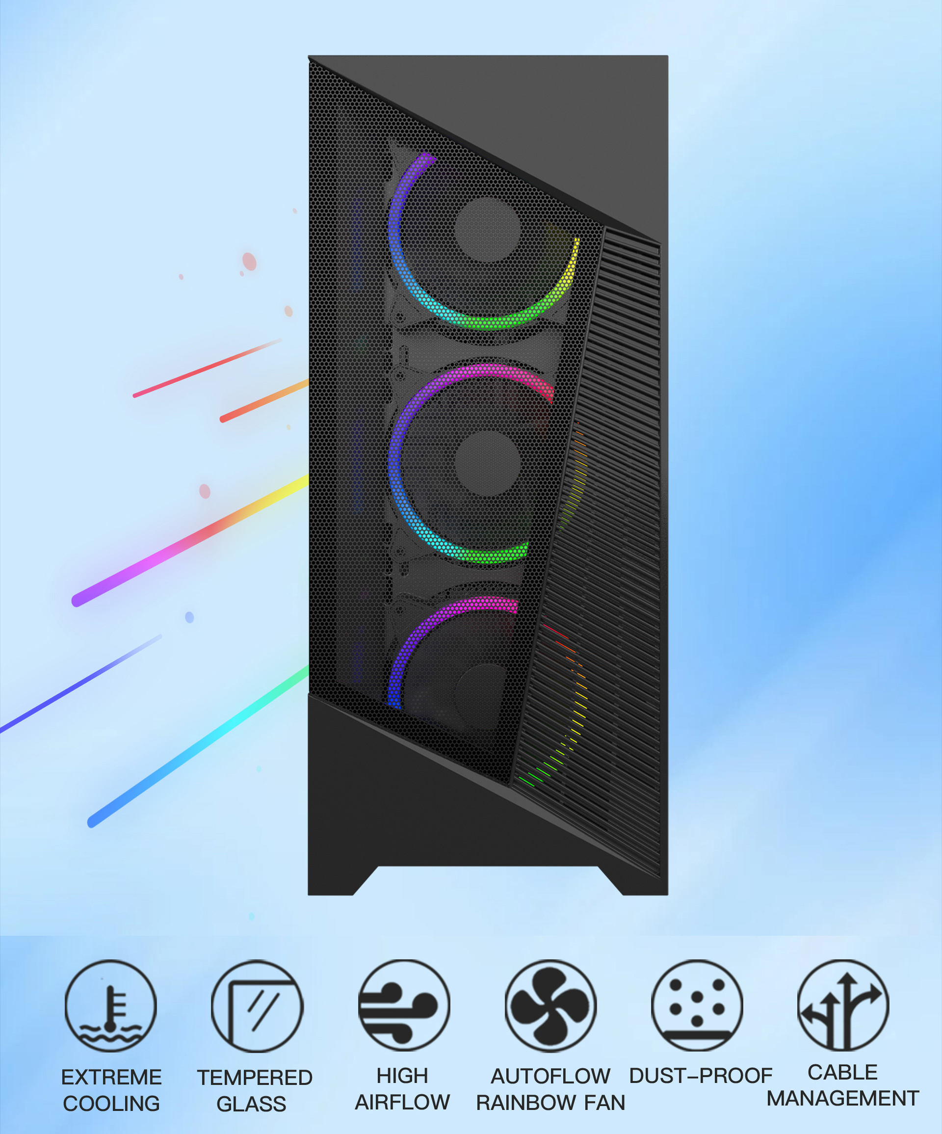 DIYPC Rainbow-Flash-F1-B Black USB 3.0 Steel / Tempered Glass ATX Mid ...