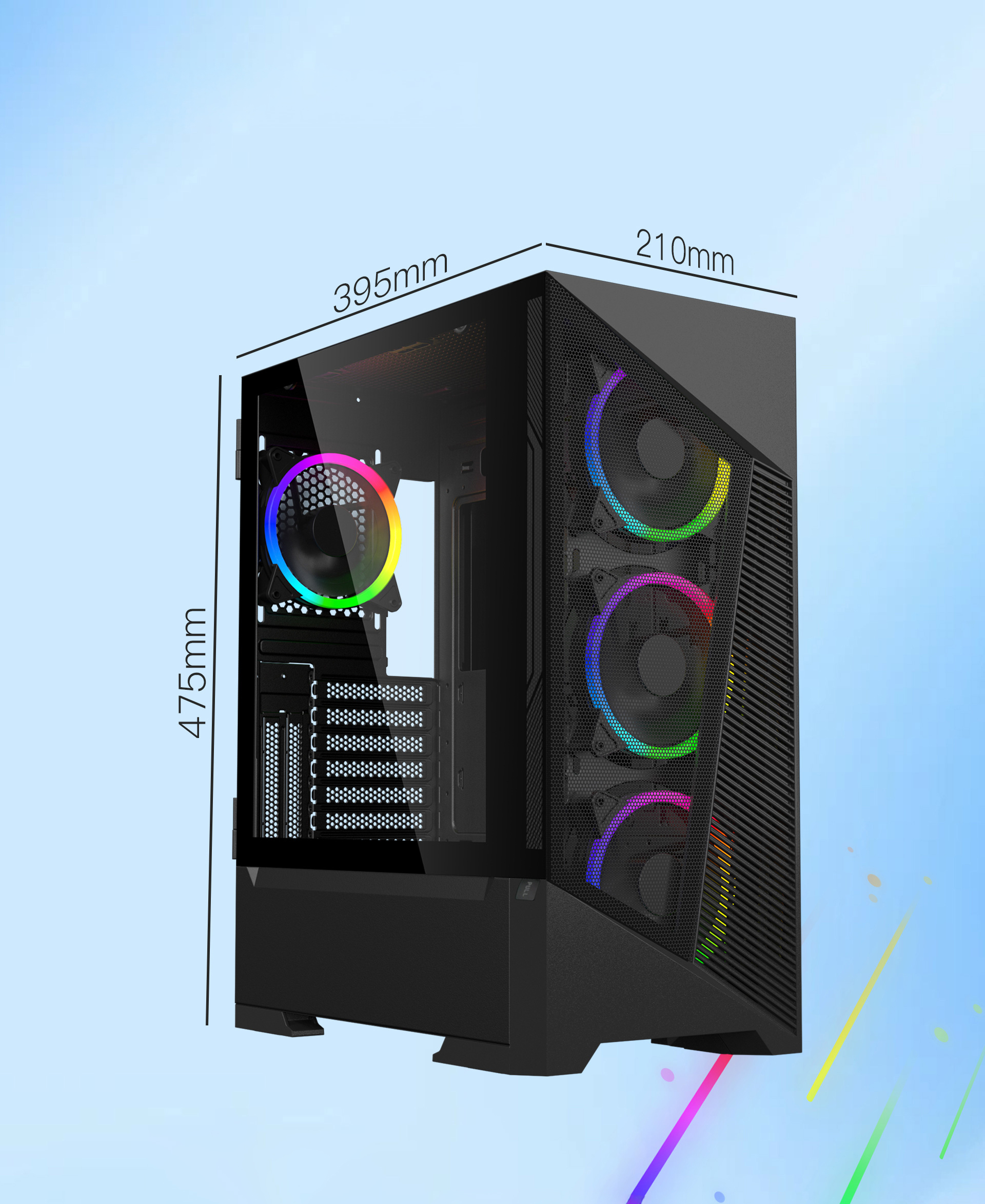 DIYPC Rainbow-Flash-F1-B Black USB 3.0 Steel / Tempered Glass ATX Mid ...