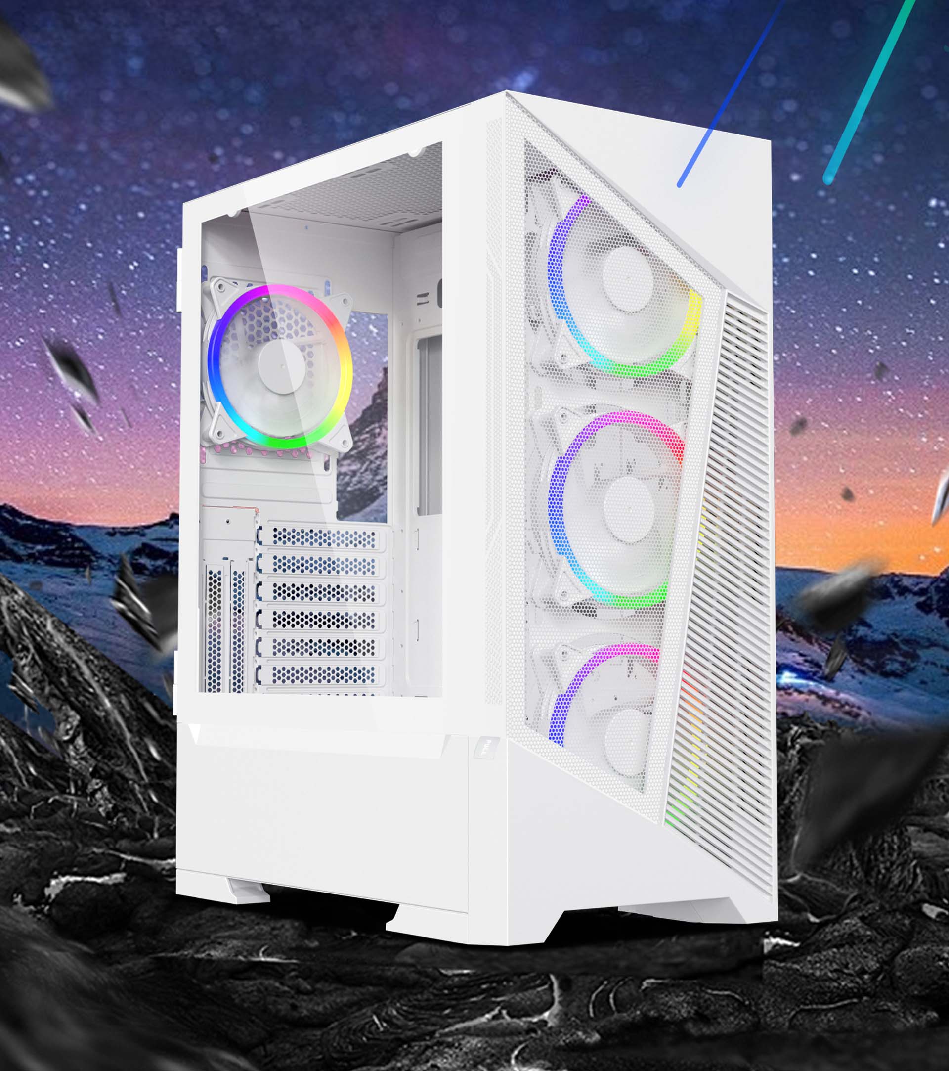 DIYPC Rainbow-Flash-F1-W White USB 3.0 Steel / Tempered Glass ATX Mid ...