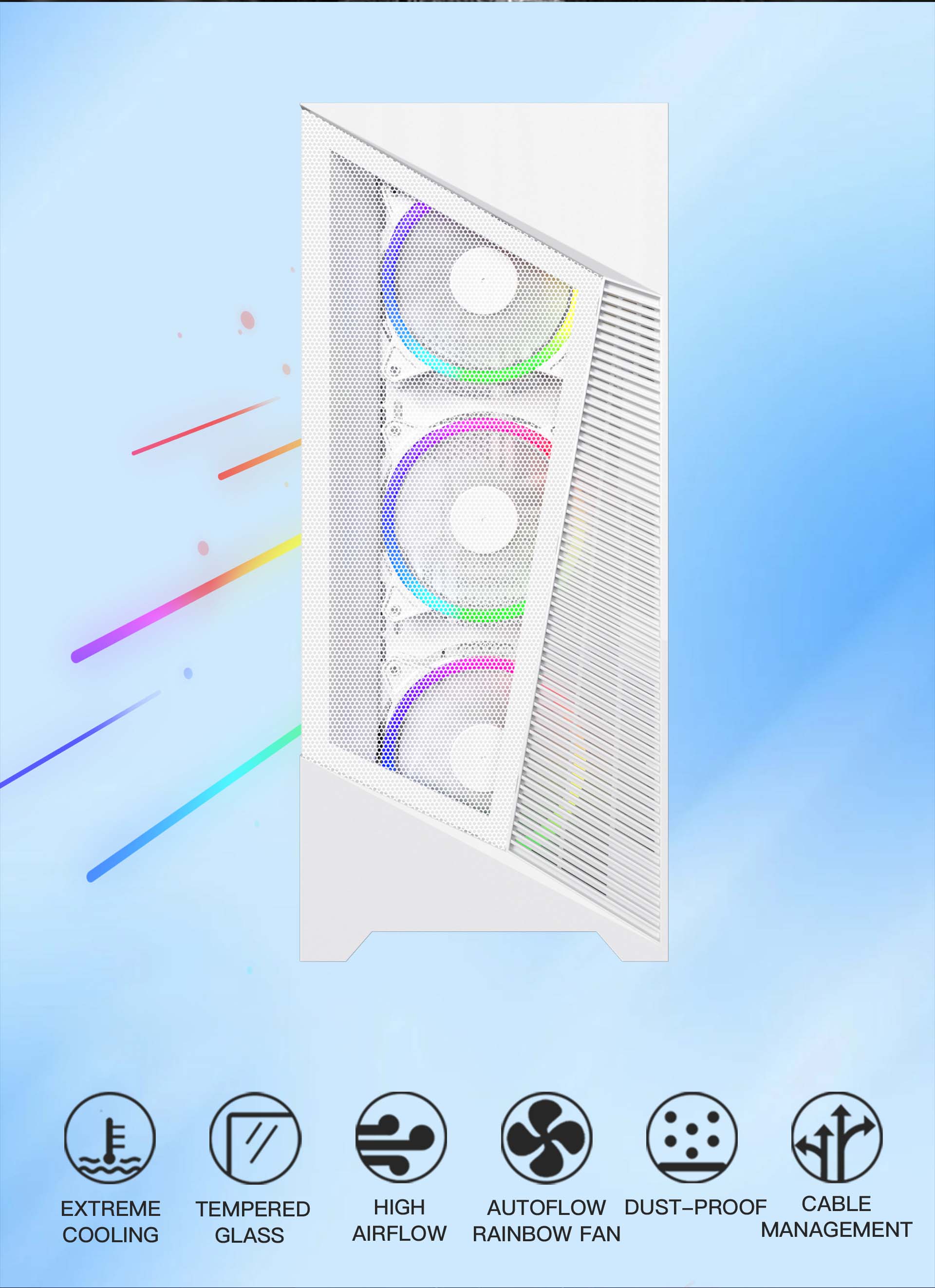 DIYPC Rainbow-Flash-F1-W White USB 3.0 Steel / Tempered Glass ATX Mid ...