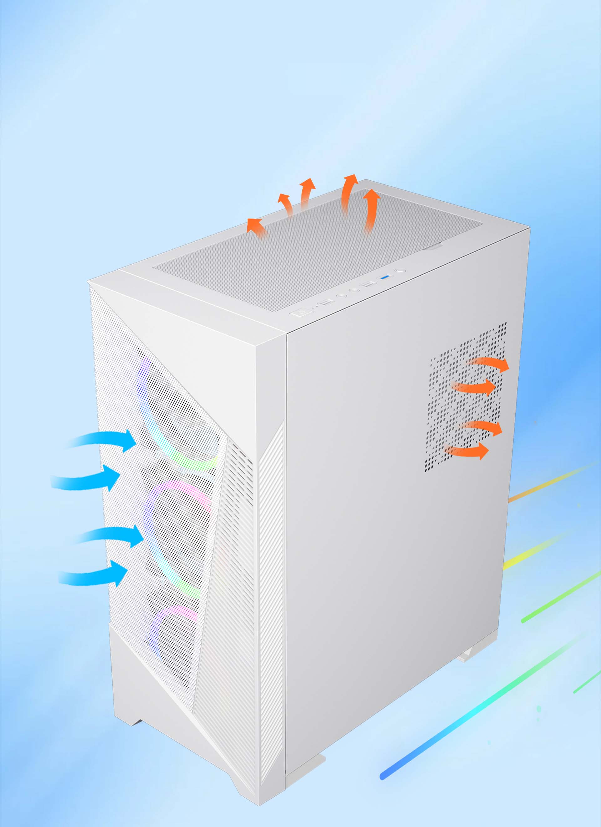 DIYPC Rainbow-Flash-F1-W White USB 3.0 Steel / Tempered Glass ATX Mid ...