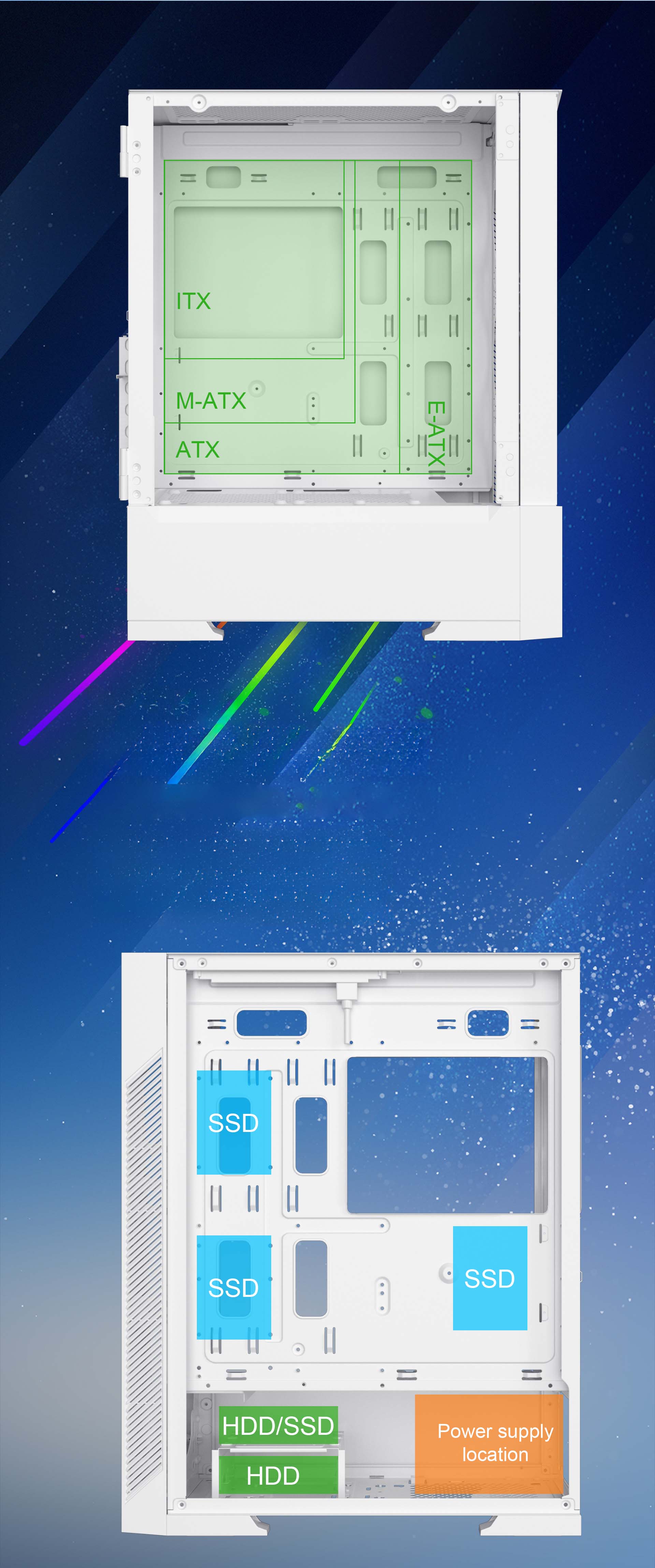 DIYPC Rainbow-Flash-F1-W White USB 3.0 Steel / Tempered Glass ATX Mid ...