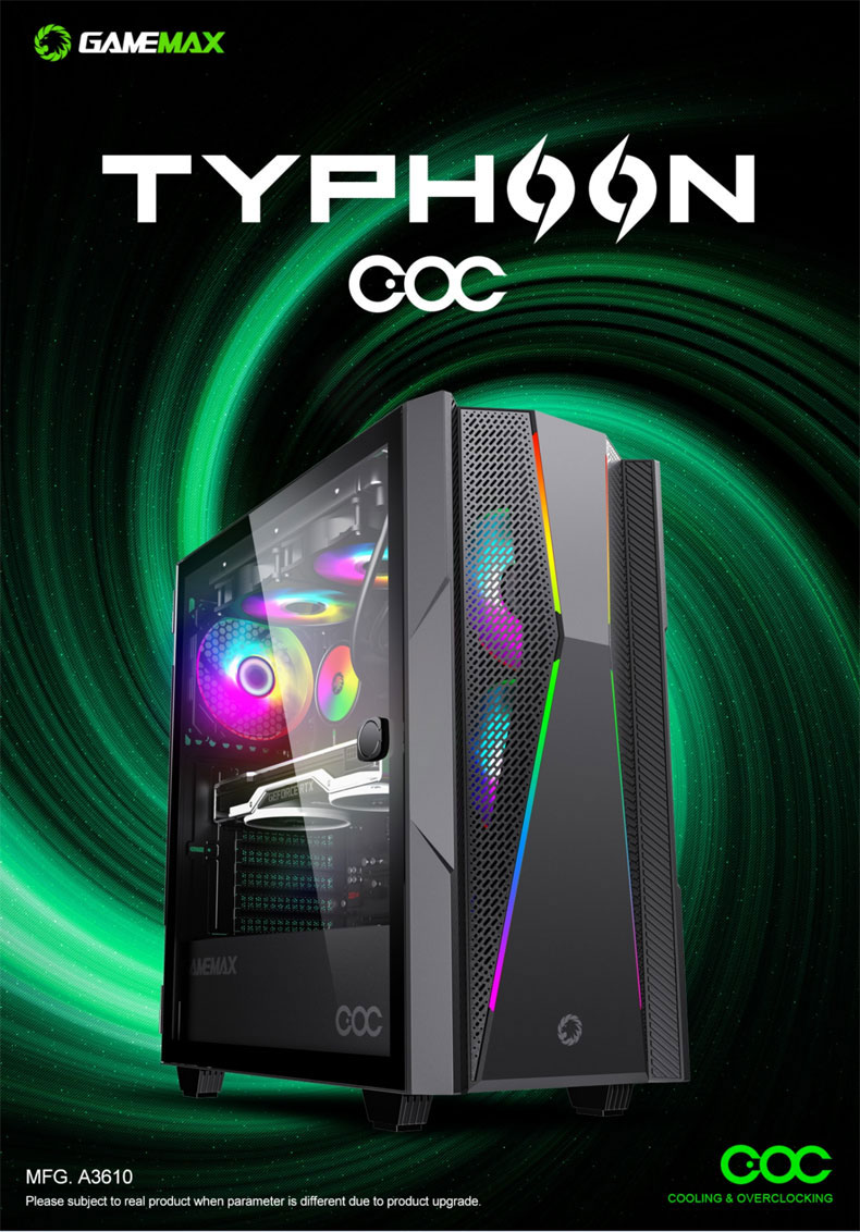 Gamemax Typhoon COC Black USB3.0 Tempered Glass ATX Mid Tower Gaming ...