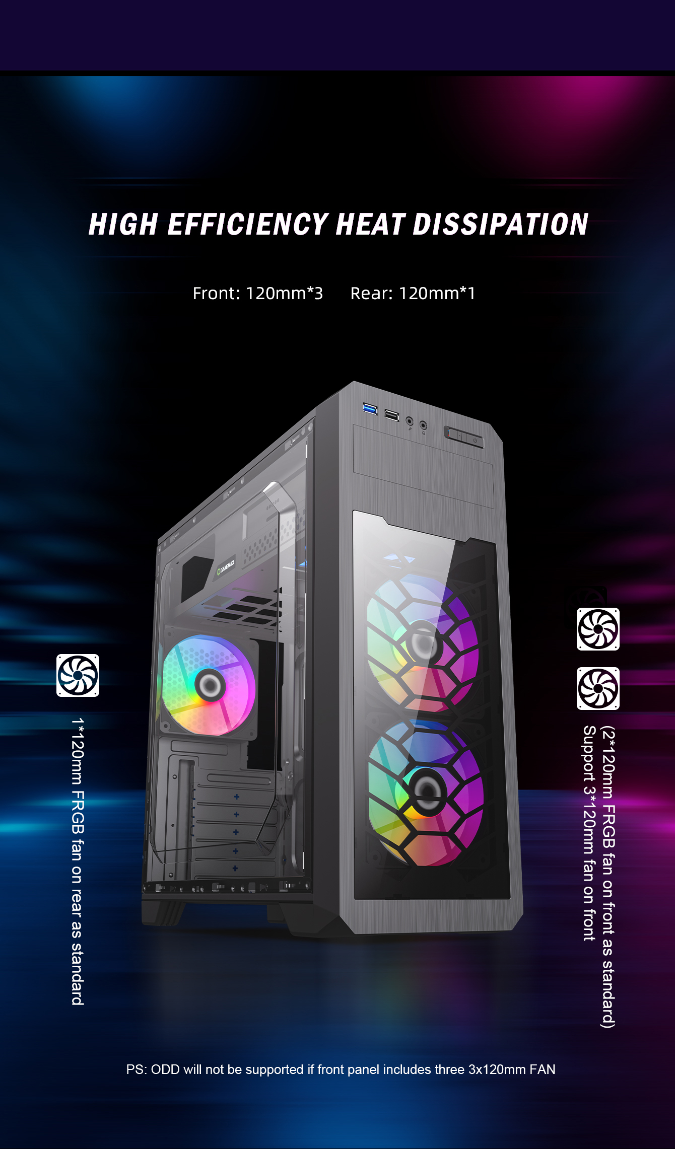 Gamemax G563 Black Steel ATX Tower USB3.0 Computer Case w/ 3 x Autoflow ...