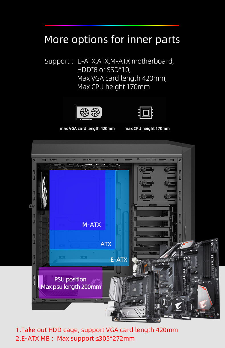 Gamemax Dragon Knight USB3.0 E-ATX Full Tower Gaming Computer Case w/ 5 ...