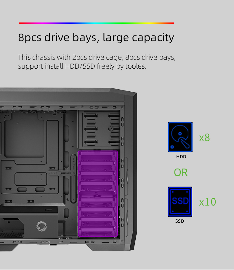 Gamemax Dragon Knight USB3.0 E-ATX Full Tower Gaming Computer Case w/ 5 ...