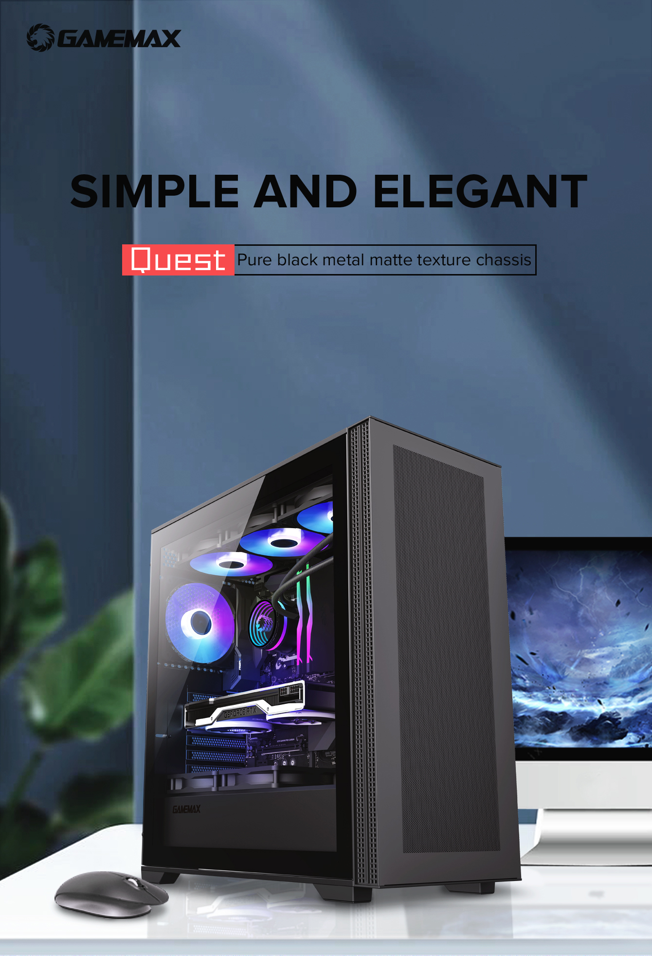 GAMEMAX Quest Black E-ATX PC Gaming Case-Pre-Installed 1X 120mm Black ...