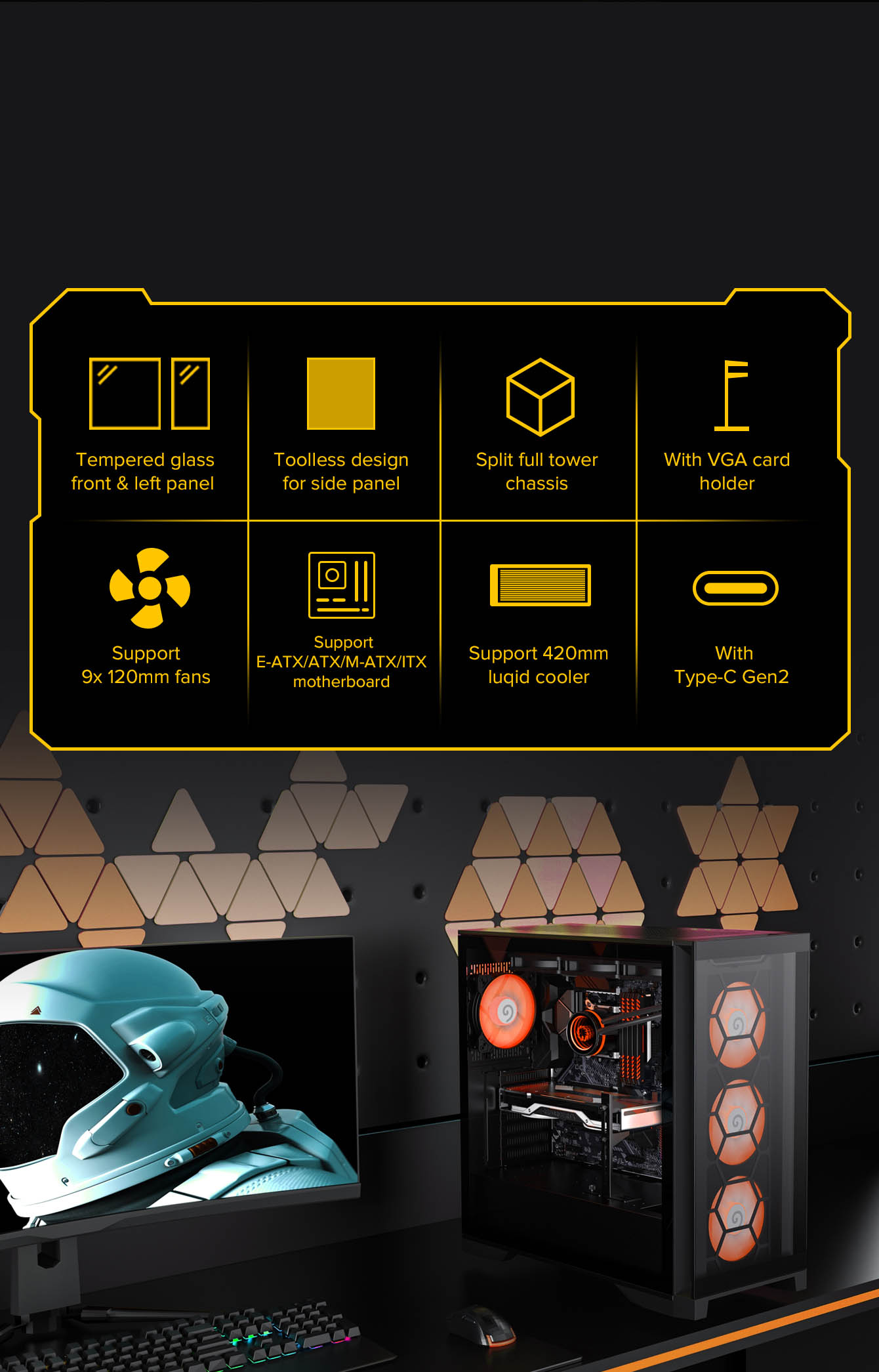 GAMEMAX Leader TG Black Full Tower Computer Case-Micro ATX / ATX / ITX ...