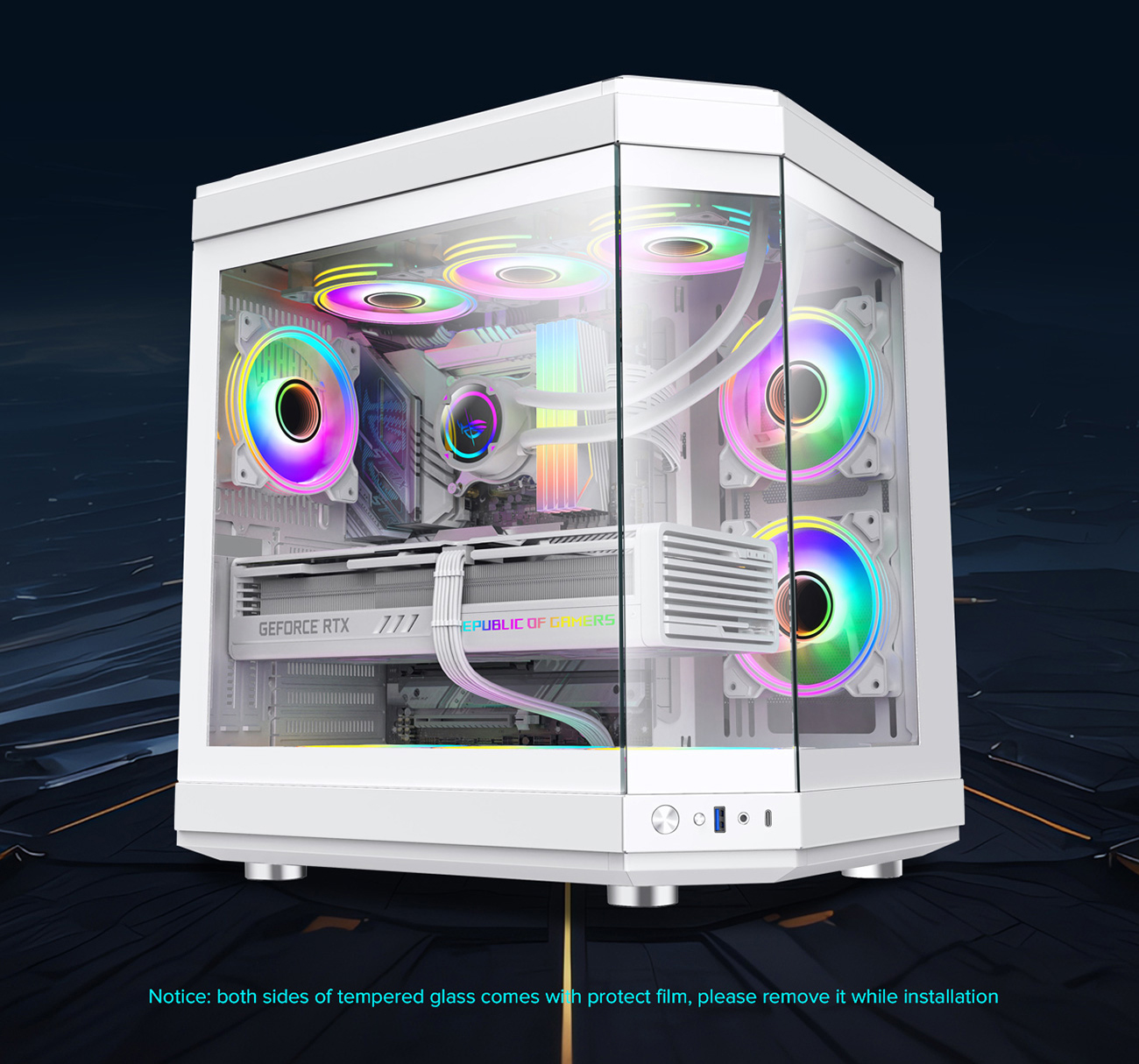 GAMEMAX HYPE White USB3.0/Type C Panoramic Tempered Glass ATX Mid-Tower ...