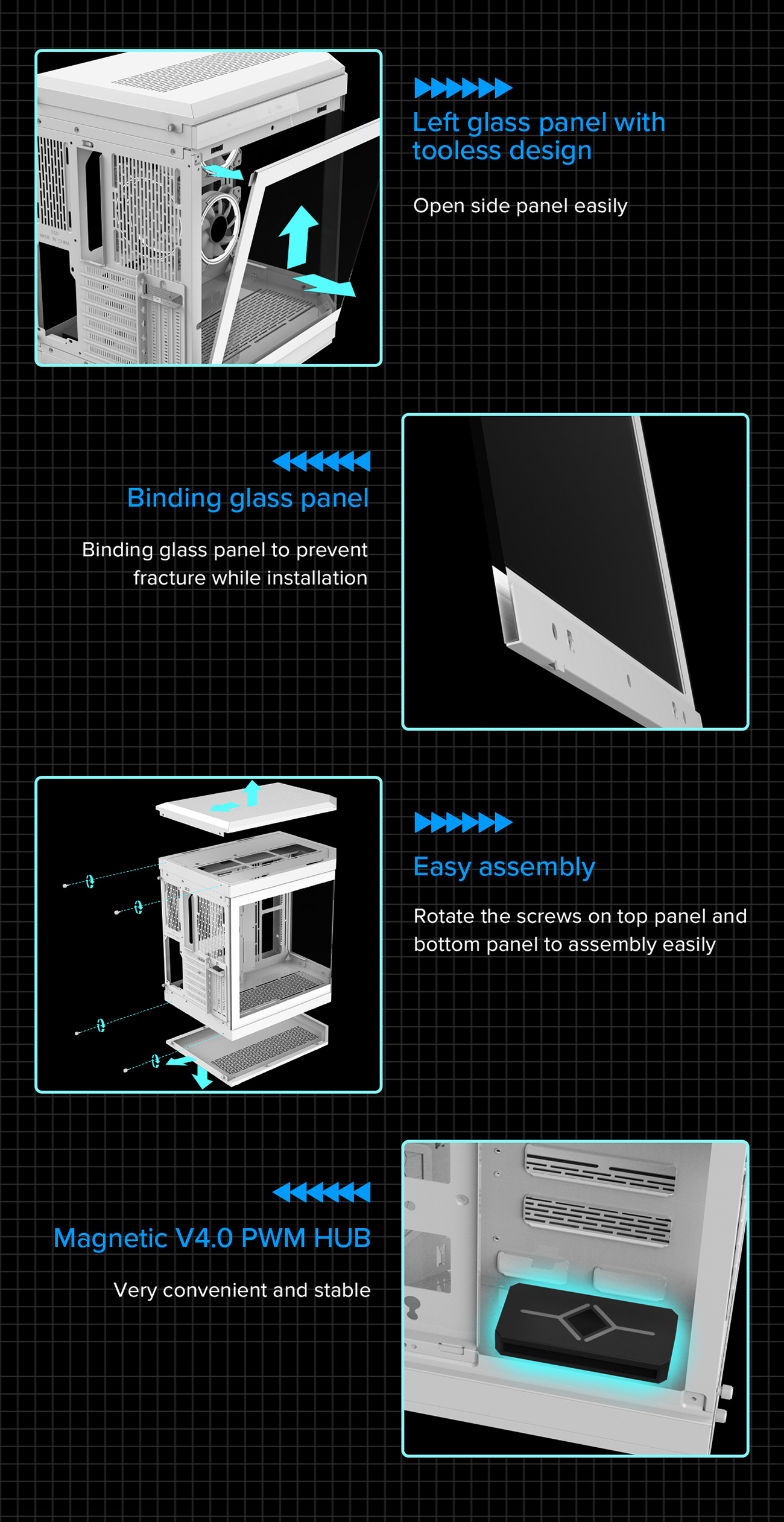 GAMEMAX HYPE White USB3.0/Type C Panoramic Tempered Glass ATX Mid-Tower ...