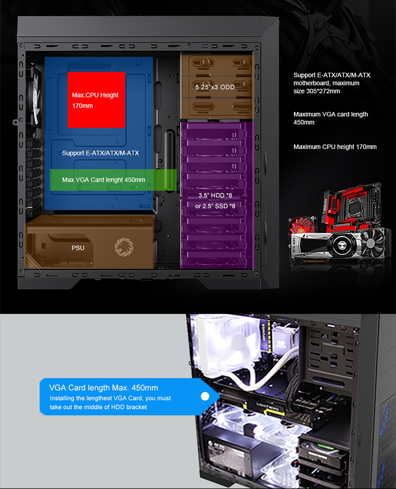 GAMEMAX Master TG Black Tempered Glass Full Tower Computer Case w ...