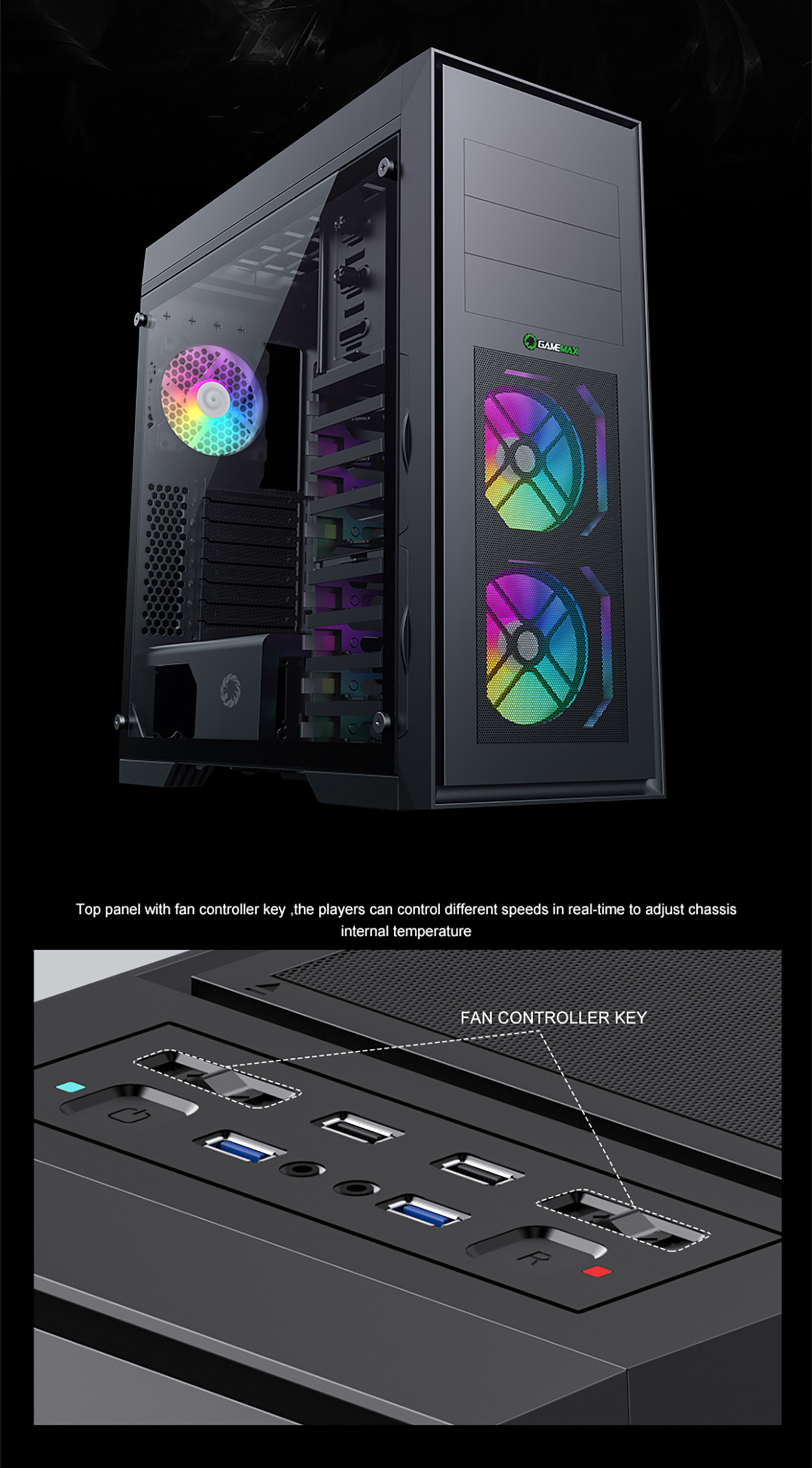 GAMEMAX Master TG Black Tempered Glass Full Tower Computer Case w ...