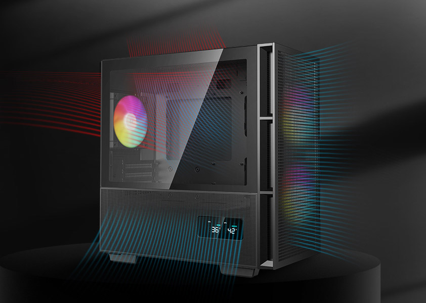 DeepCool CH360 DIGITAL mATX Airflow case, Dual Status Display, 2x Pre ...