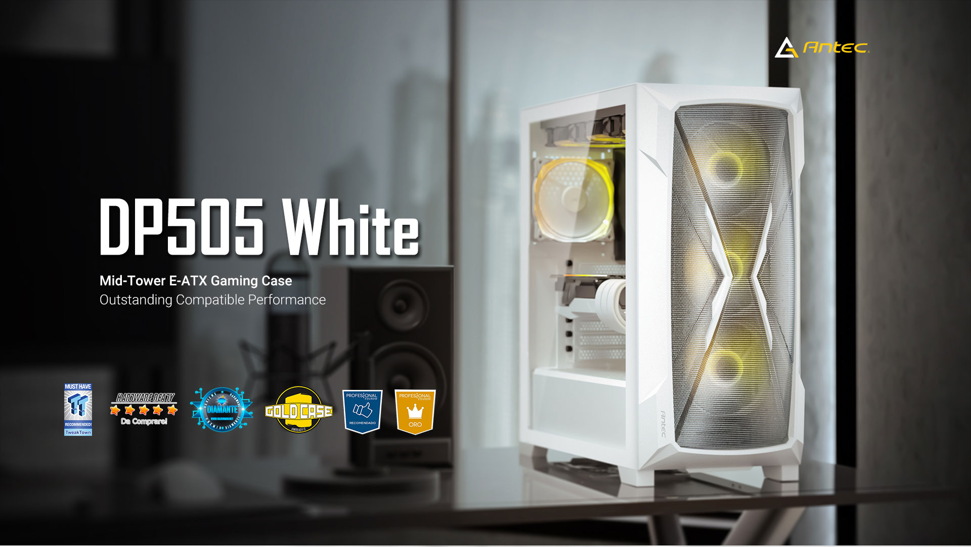 Antec Dark League DP505 White, High-Airflow Mesh Front Panel, 3 x 120mm ...