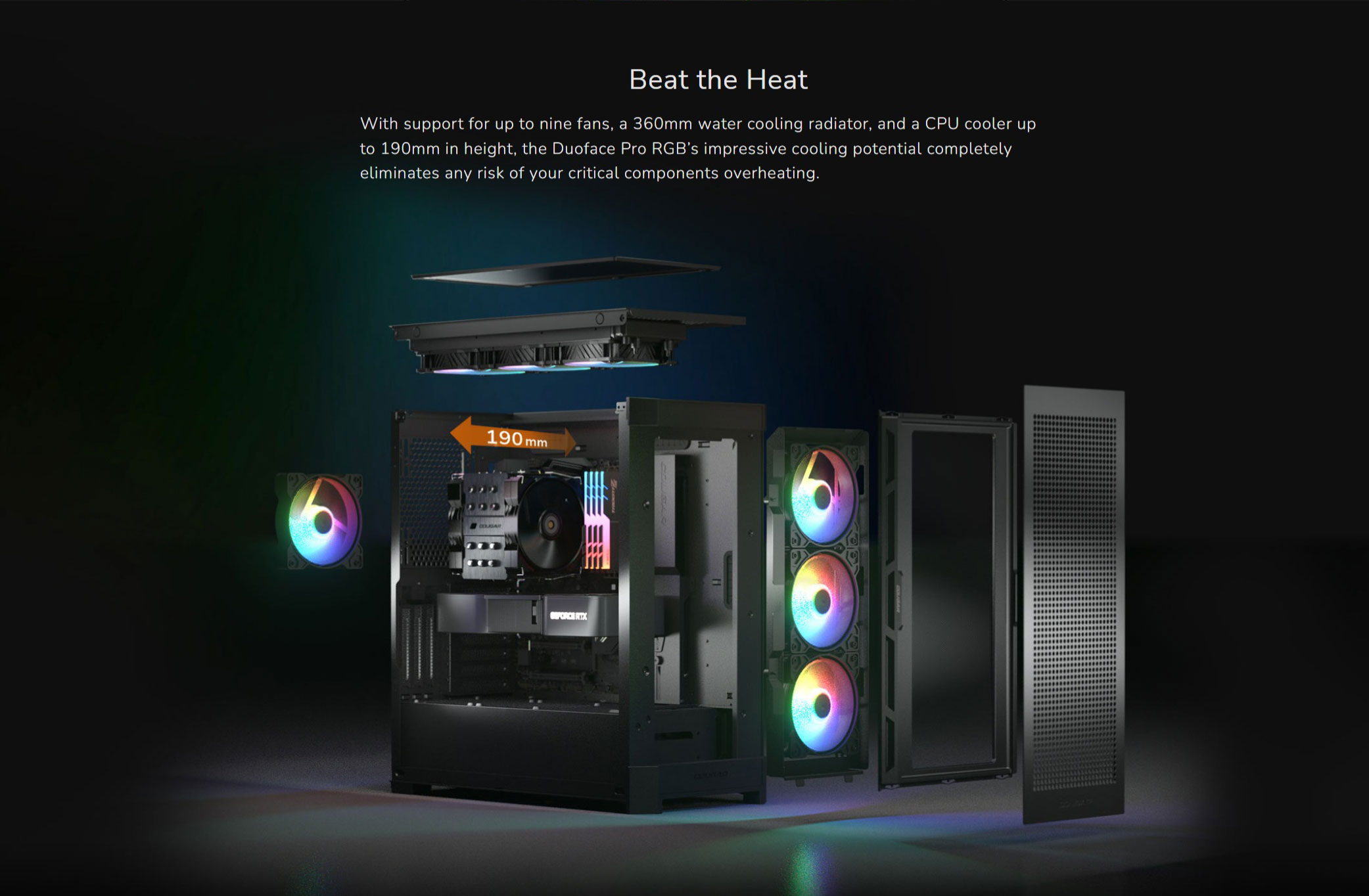 COUGAR DuoFace Pro RGB Black ATX Mid Tower Gaming Case, 390mm GPU ...