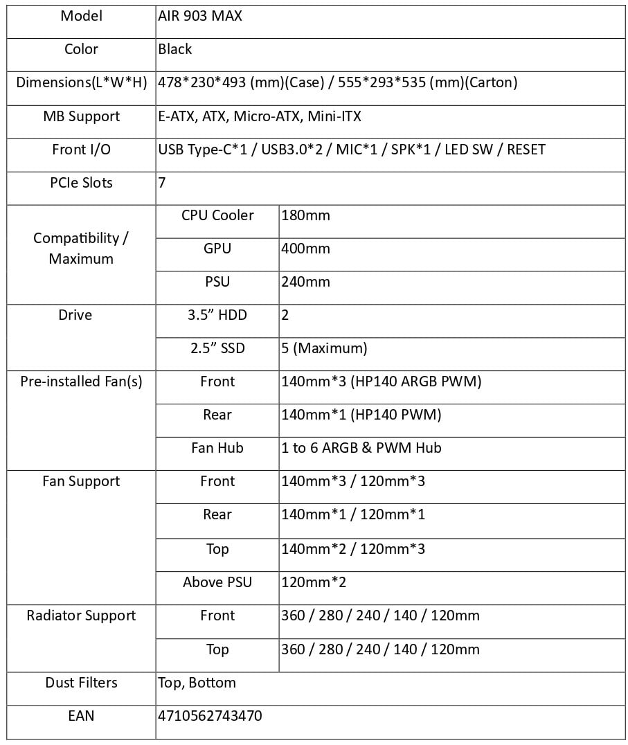 Montech AIR 903 MAX, E-ATX Mid Tower Case, High Airflow, 3x 140mm ARGB ...