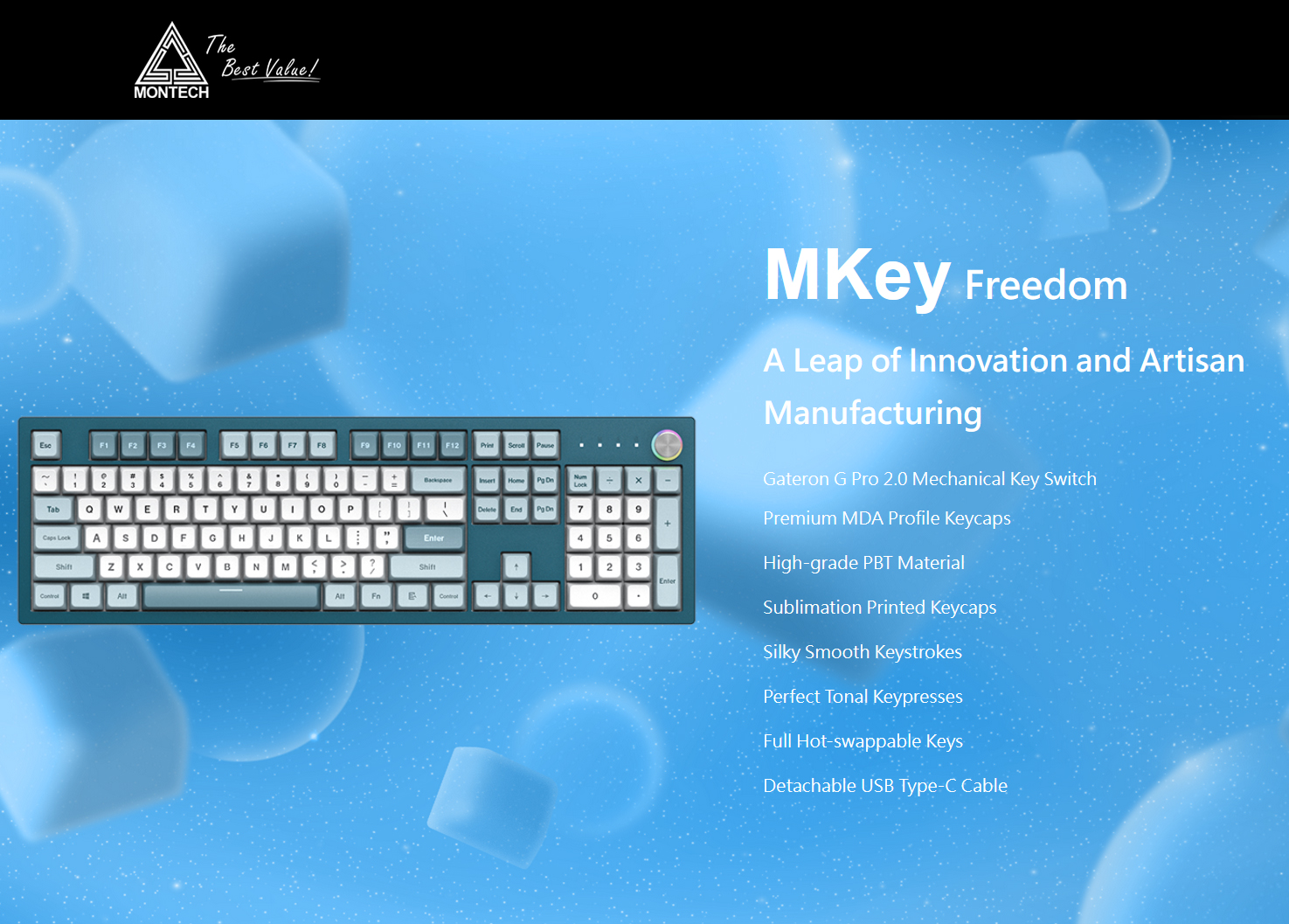 Montech MKey Mechanical Gaming Keyboard: Customizable RGB LED, Premium ...