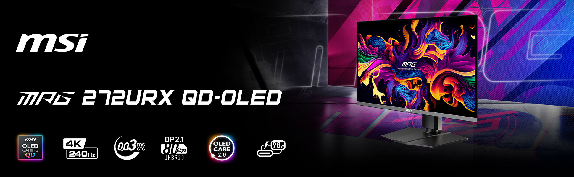 MSI 27" 240 Hz QD-OLED UHD Gaming Monitor 3840 x 2160 (4K) MPG 272URX ...