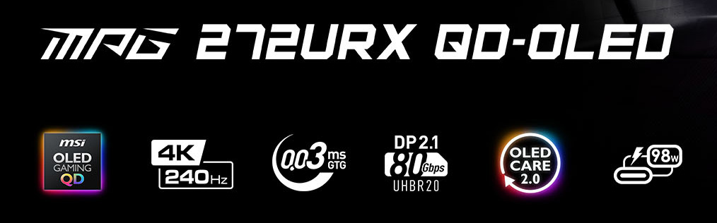 MSI 27" 240 Hz QD-OLED UHD Gaming Monitor 3840 x 2160 (4K) MPG 272URX ...