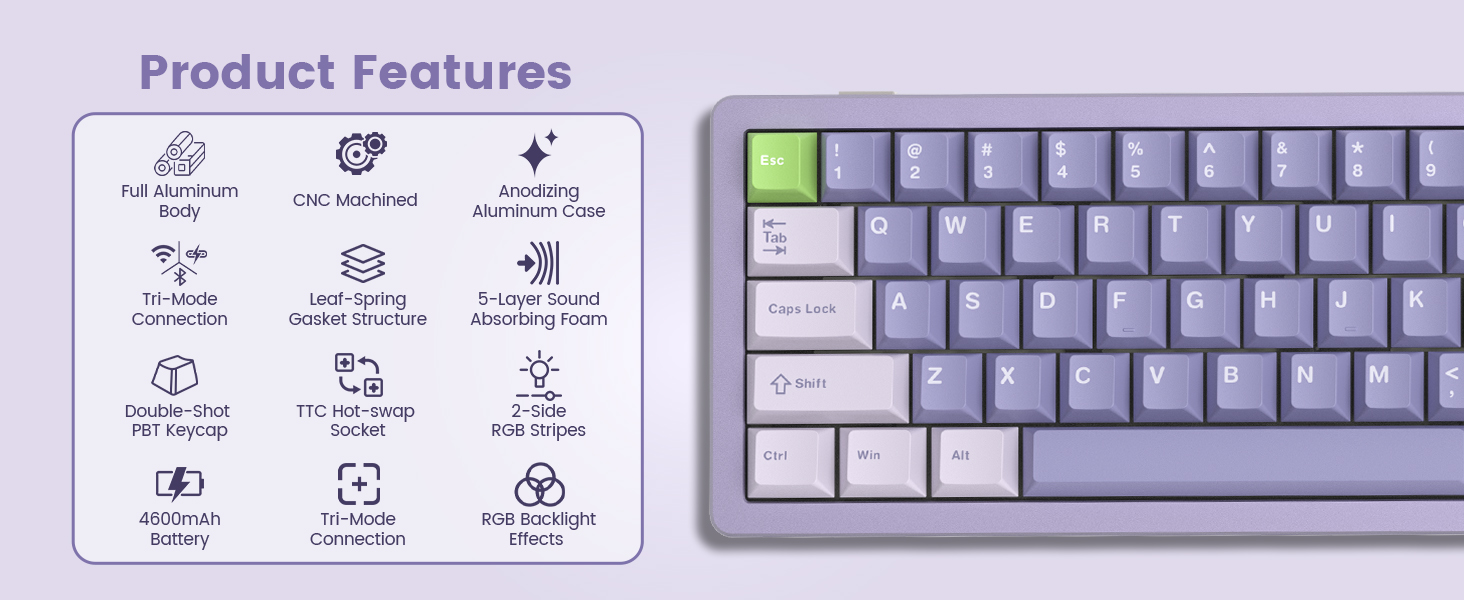 Womier S-K71 68% aluminum three-mode washer blue mechanical keyboard Purple - Newegg.com