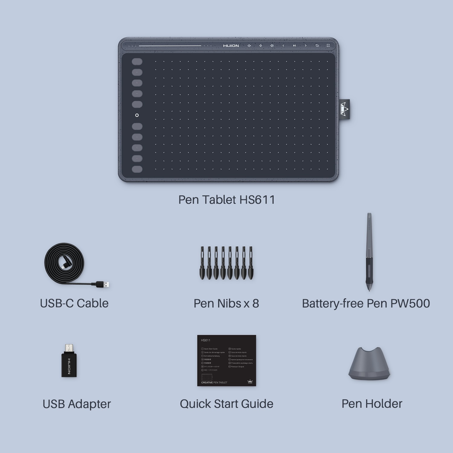 Huion HS611 Space Grey Graphics Drawing Tablet 10X6 inch Battery-Free ...